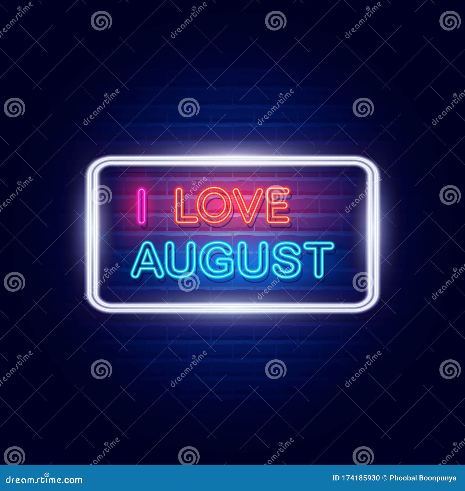 I Love August Neon Light Banner. Stock Vector - Illustration of object ...