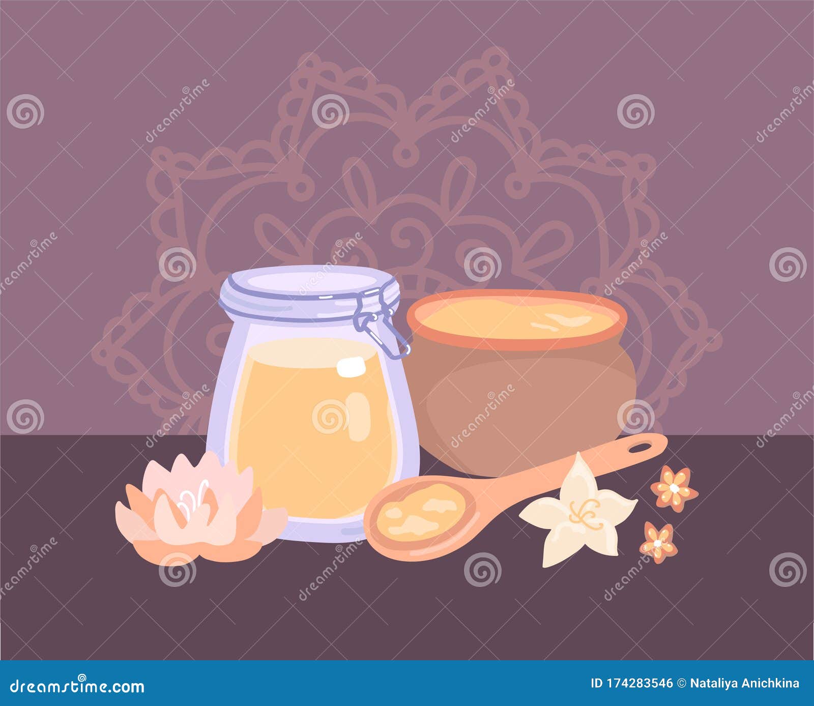 Ghee Butter. Vector Illustration of Traditional Indian Clarified Dairy ...