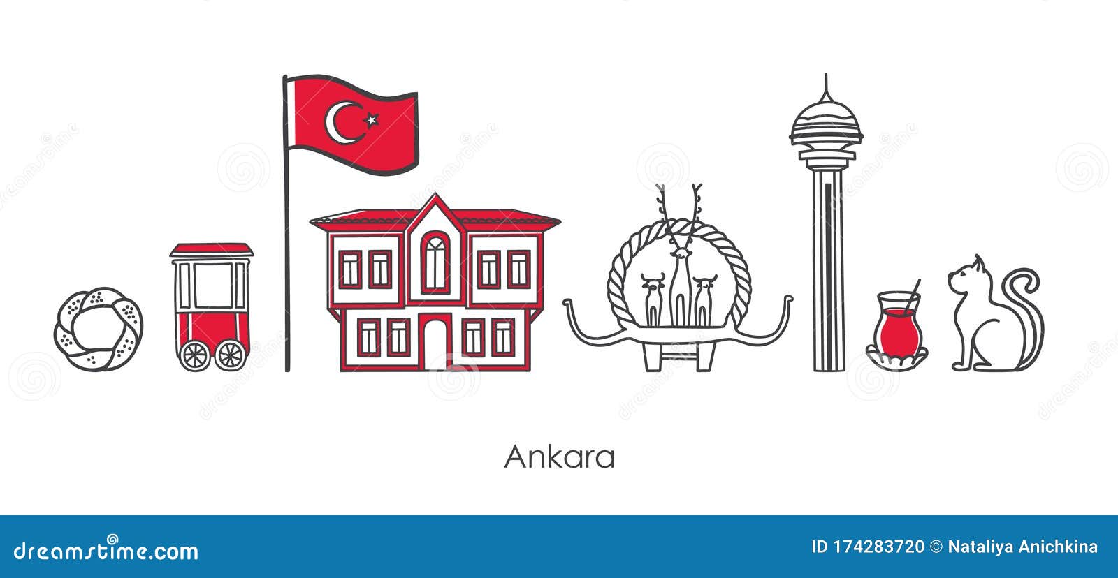 Vector Illustration Ankara, Turkey. Stock Vector - Illustration of flat ...