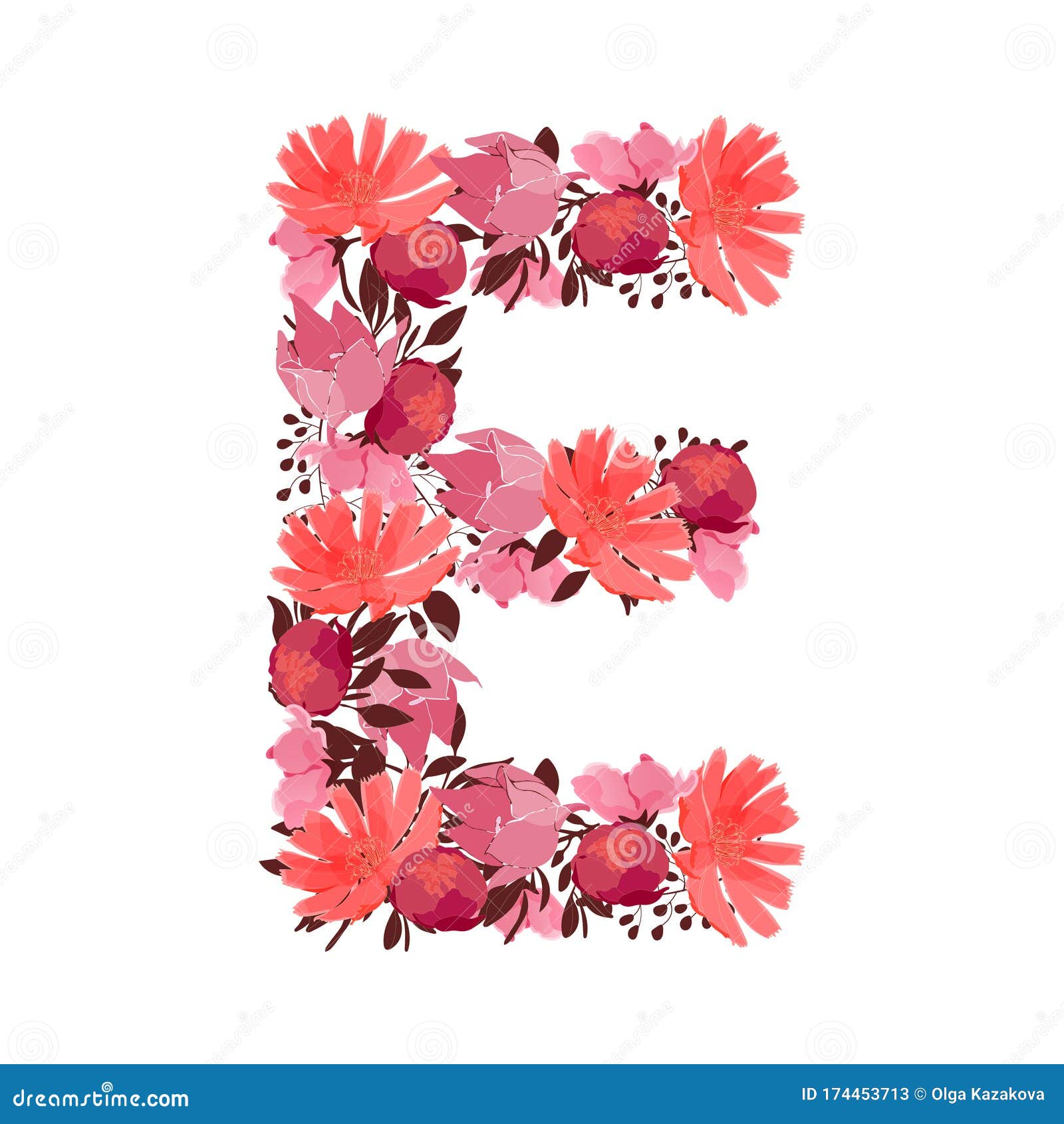 Vector Floral Capital Letter, Character E. Botanical Monogram Stock ...