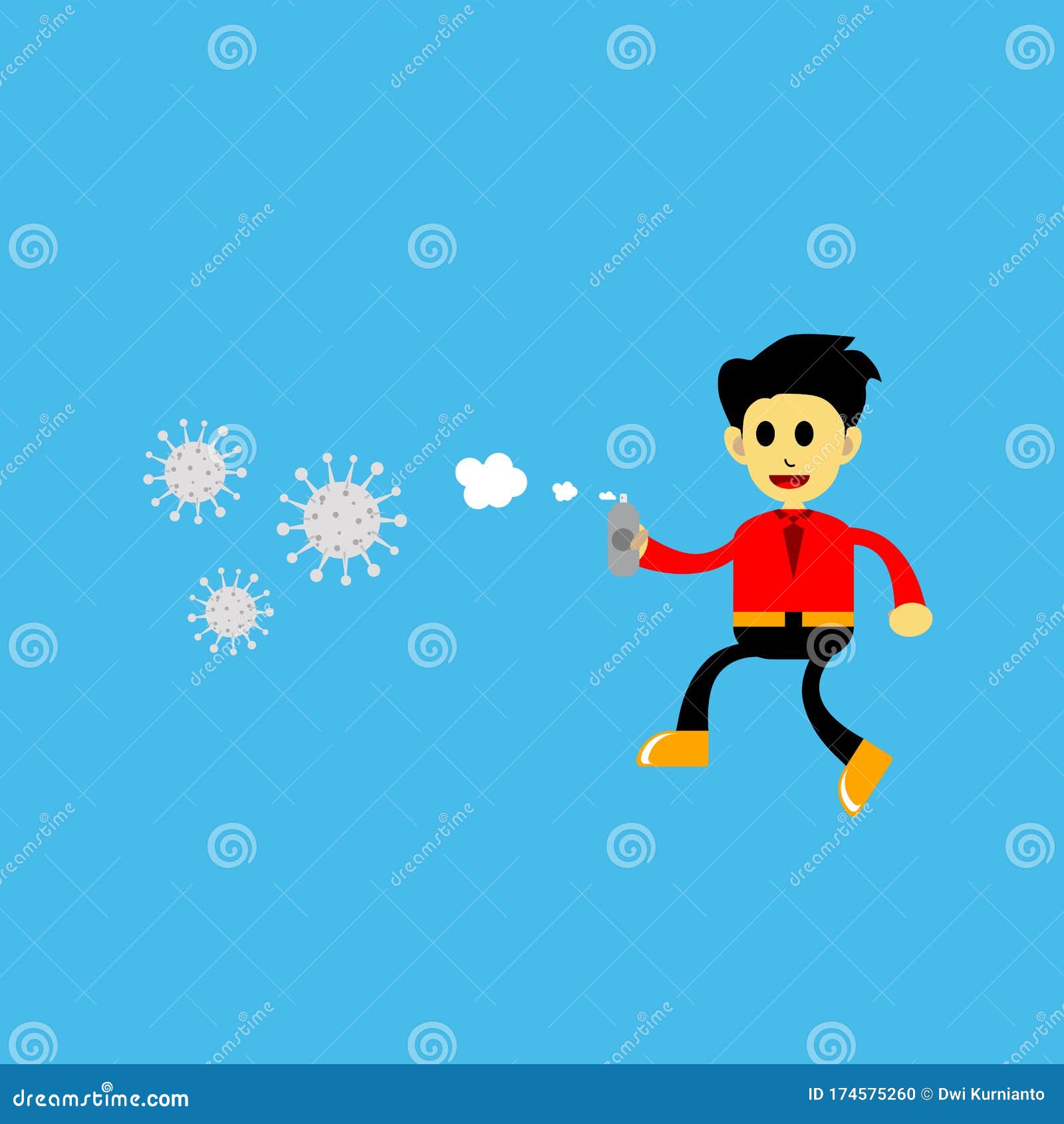 Illustration of Cartoon Character Killing a Virus with a Spray Bottle ...