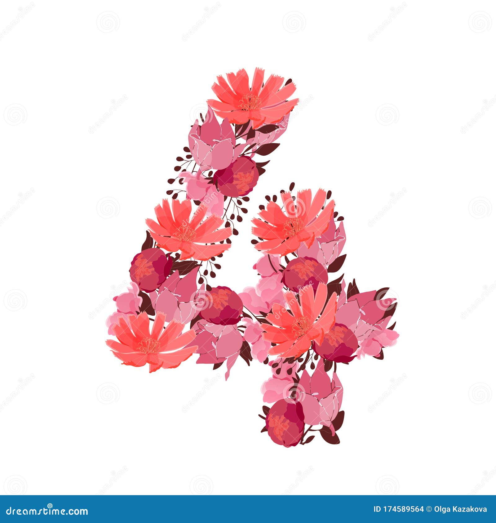 Vector Flower Number 4. Botanical Character, Figure Stock Vector ...