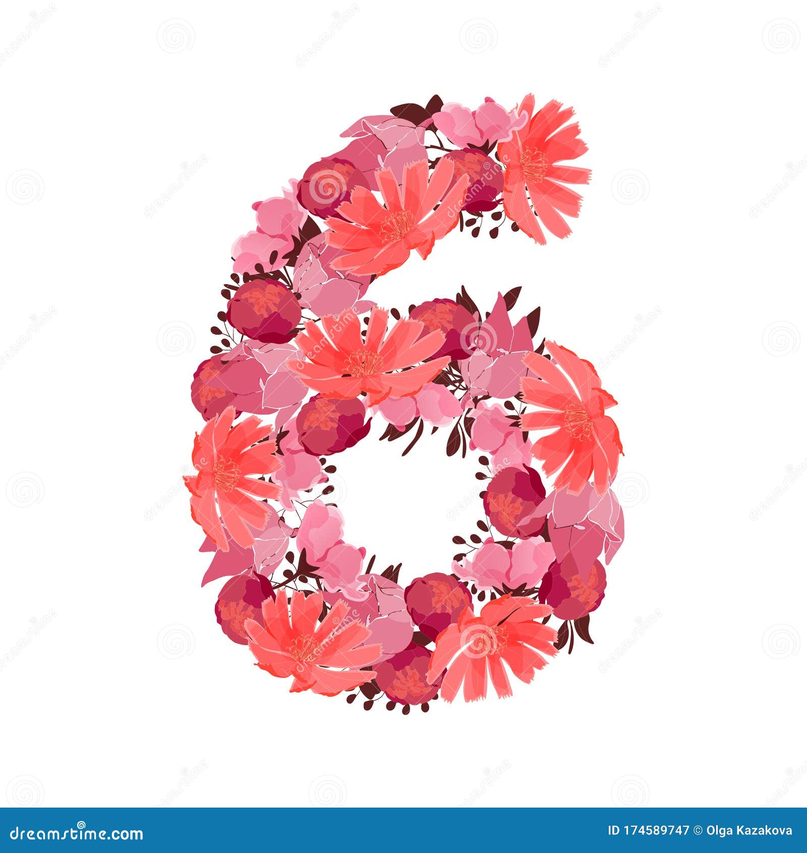 Vector Flower Number 6. Botanical Character, Figure Stock Vector ...