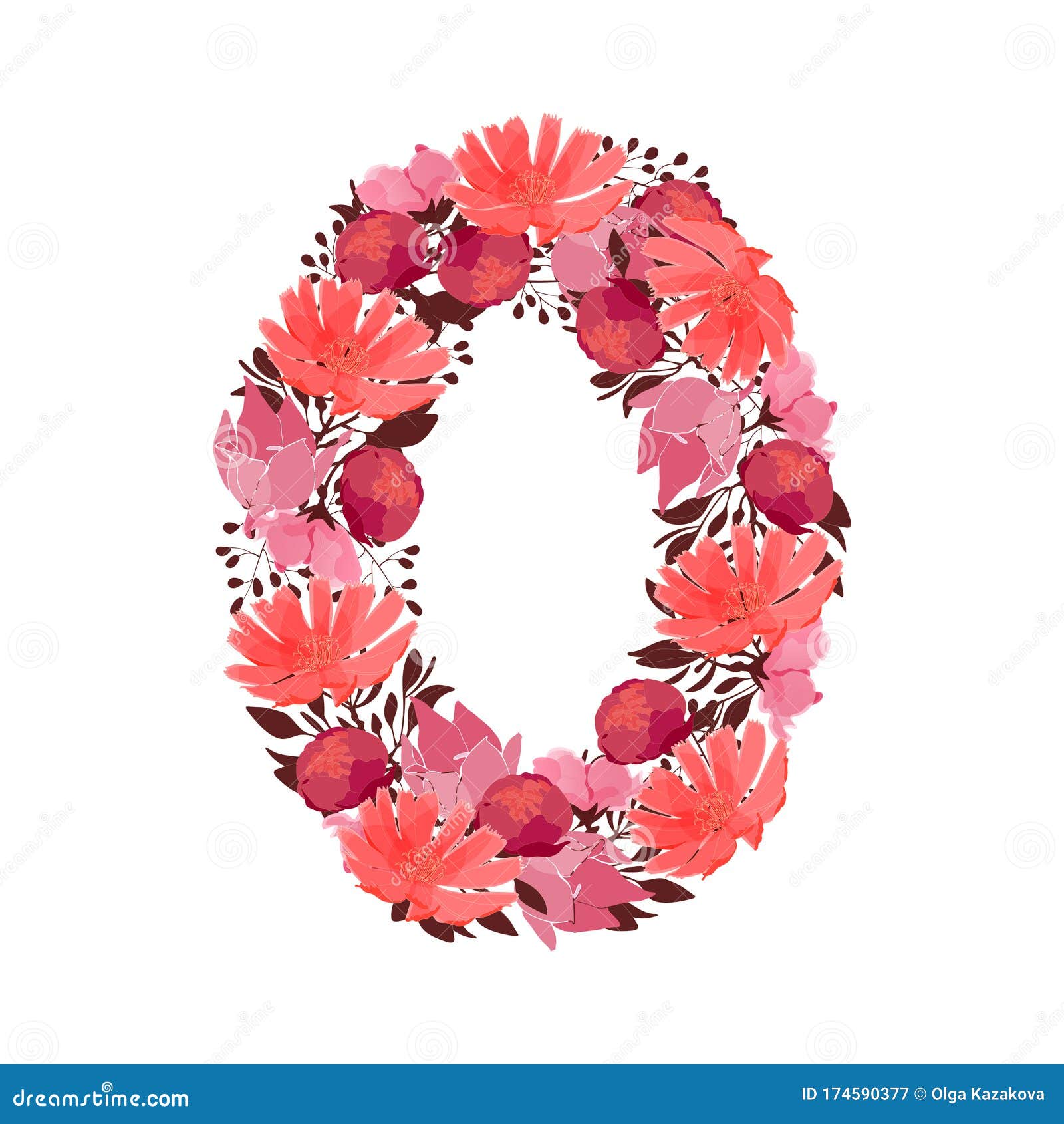 Vector Flower Number 0. Botanical Character, Figure Stock Illustration ...