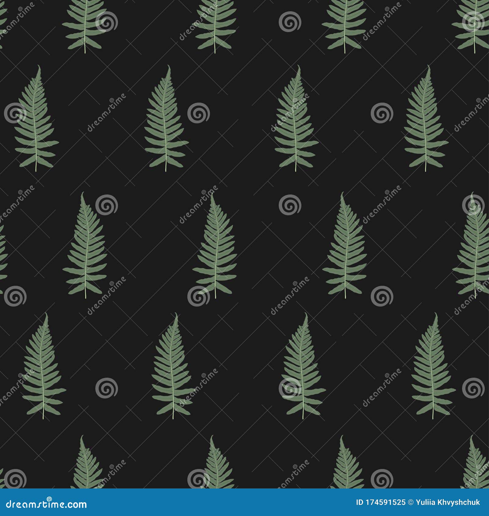 Fern, Tropical Forest Plant Leaves Seamless Illustration. Simple Herbal ...