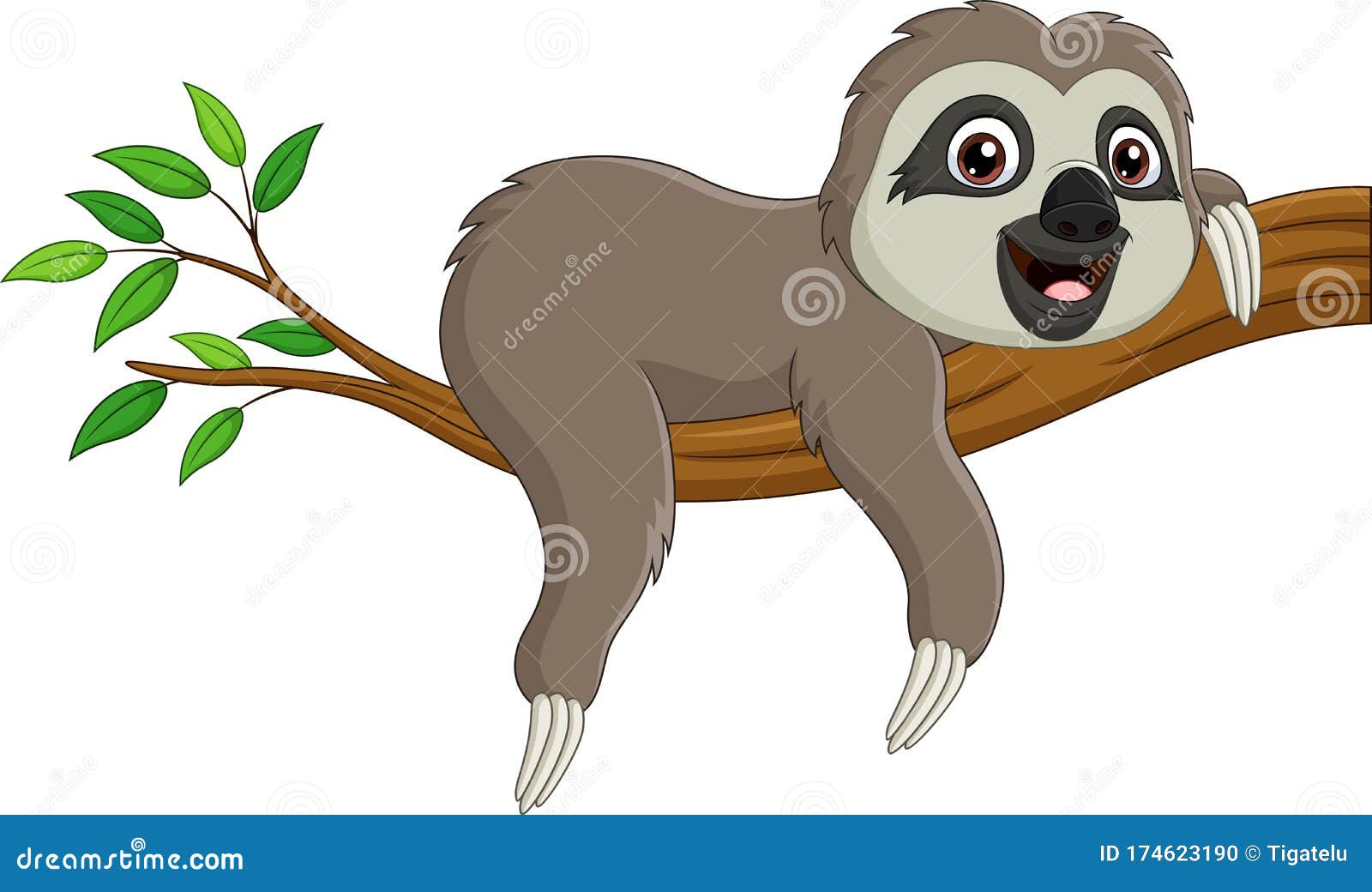 Cute Baby Sloth on Tree Branch Stock Vector - Illustration of hanging ...
