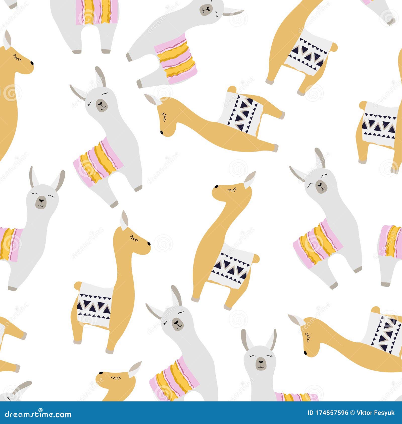 Cute Lama Seamless Pattern on White Background. Baby Animal ...