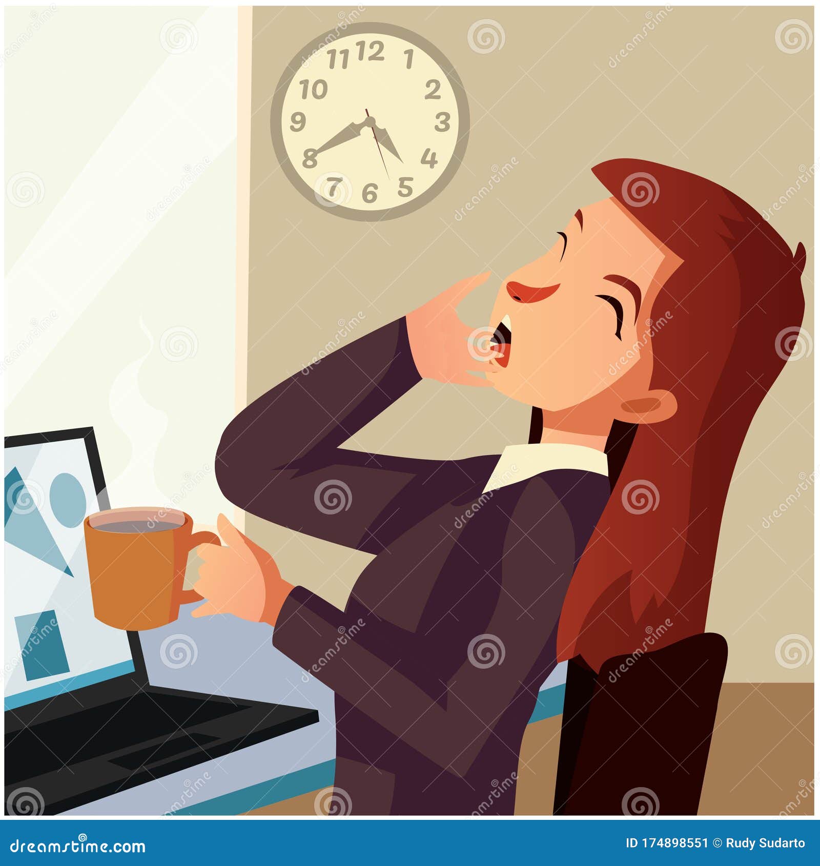 Female Worker Getting Sleepy before Office Hour is End Stock Vector ...
