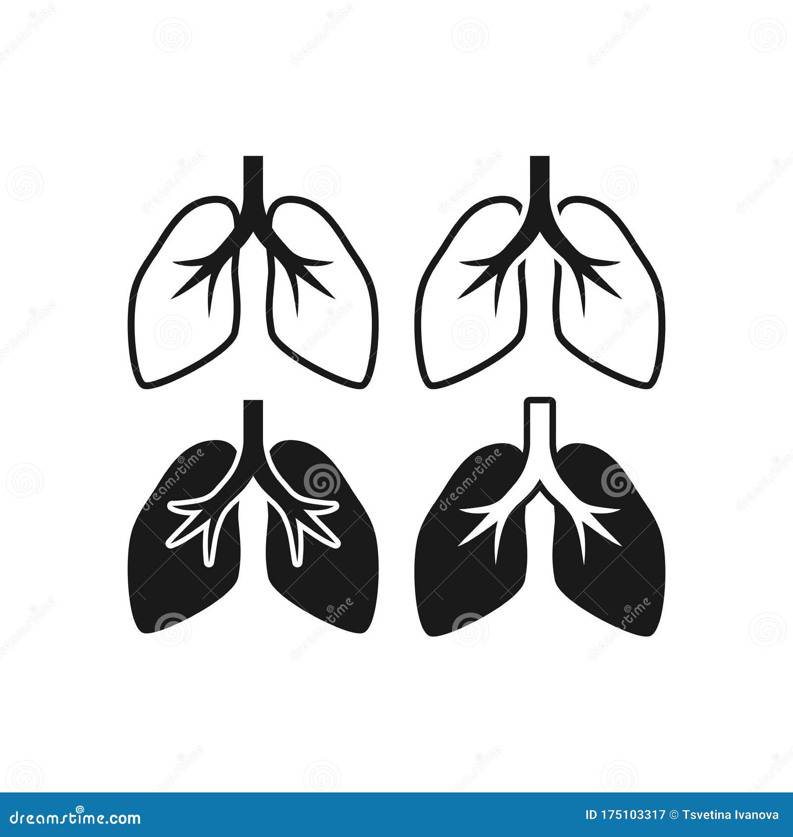 Human Lungs Black Isolated Vector Icon Set. Stock Vector - Illustration ...