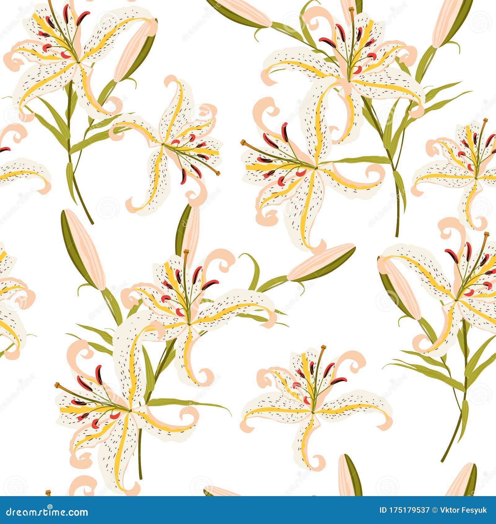 Beautiful Outline Floral Pattern Lily Flowers. Botanical Motifs Random ...