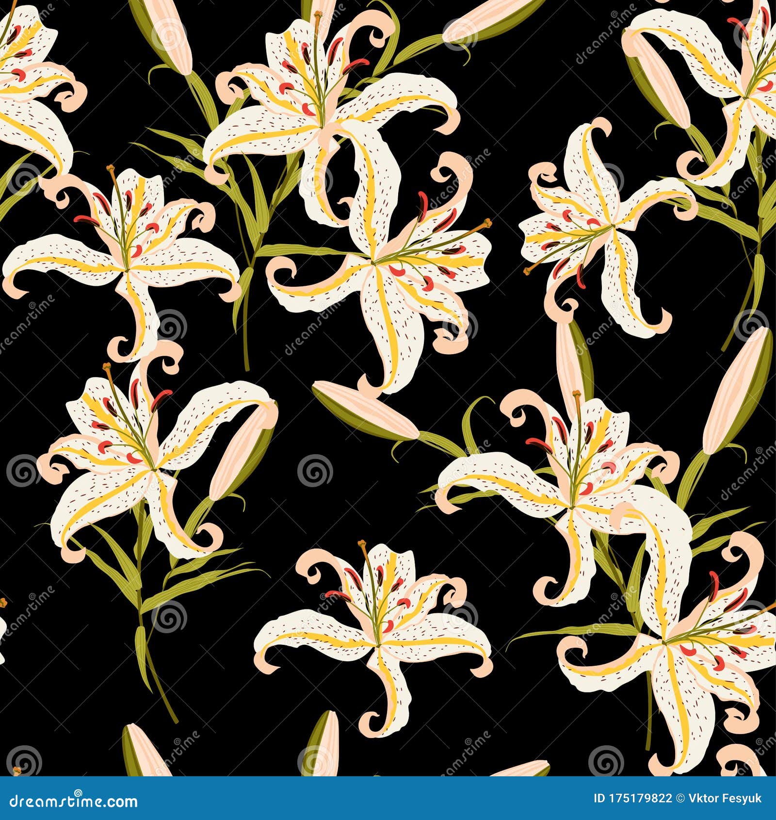 Beautiful Outline Floral Pattern Yellow Lily Flowers. Botanical Motifs ...