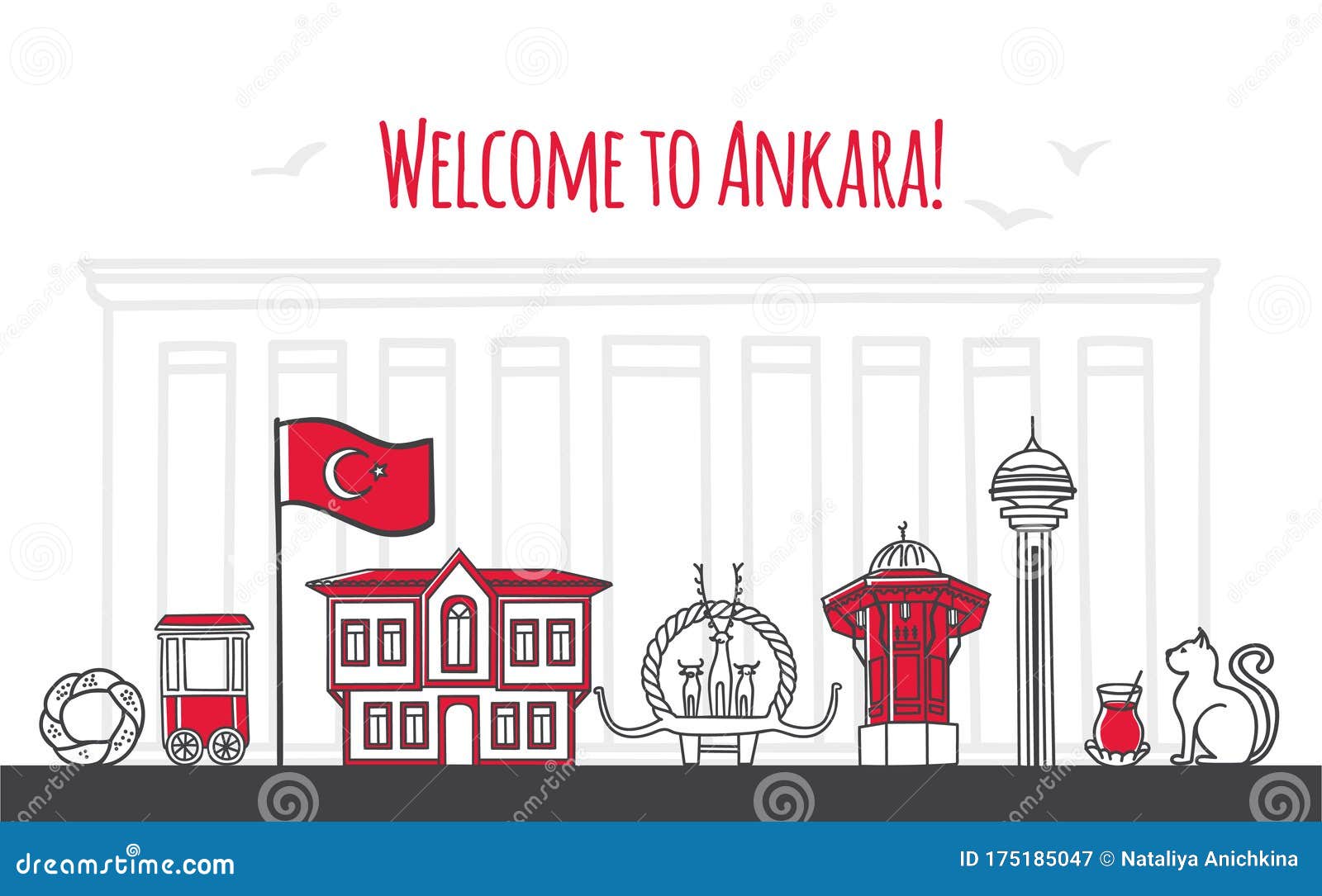 Welcome To Ankara. Modern Vector Illustration of Famous Symbols of the ...