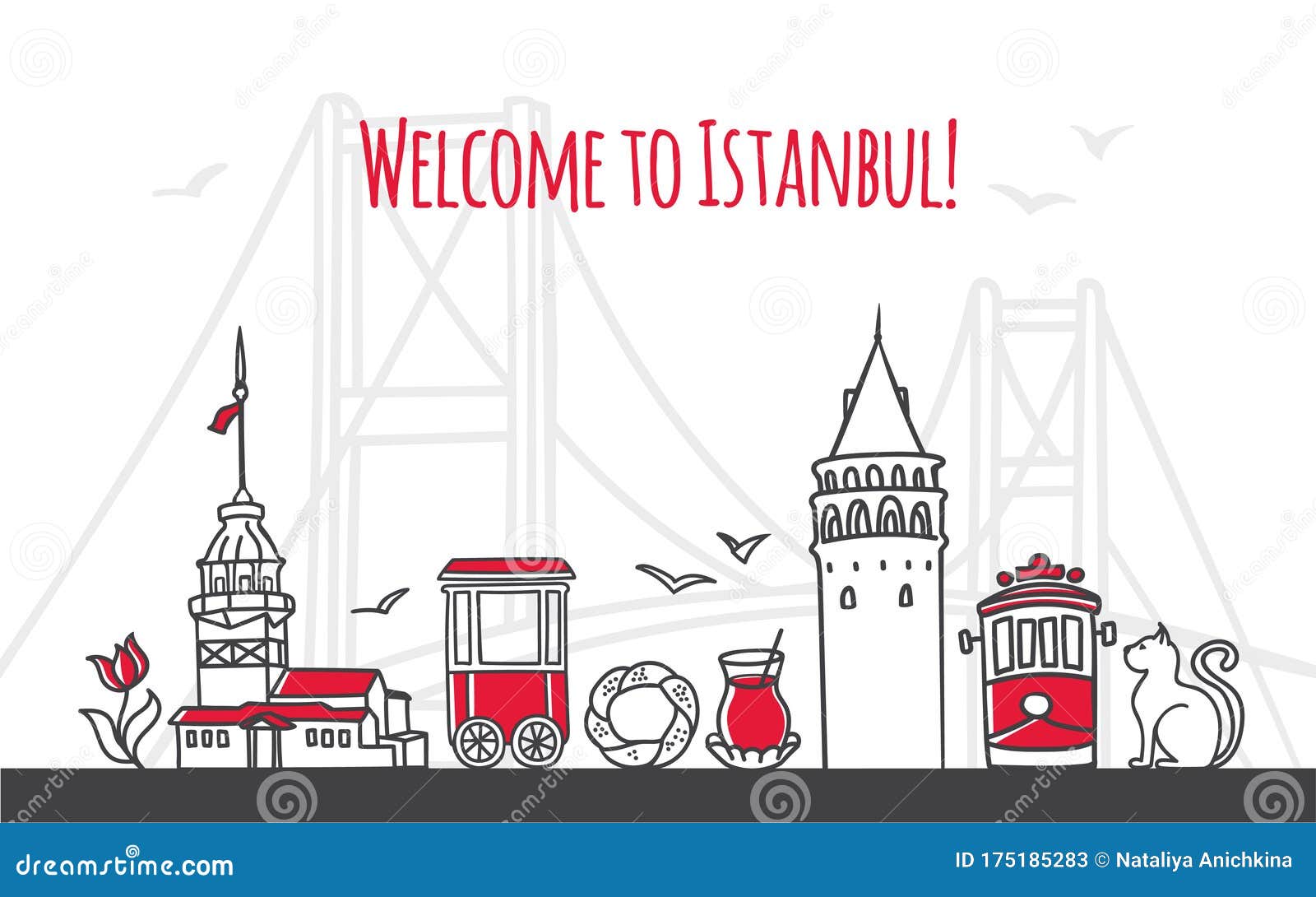 Welcome To Istanbul. Modern Vector Illustration of Famous Symbols of ...