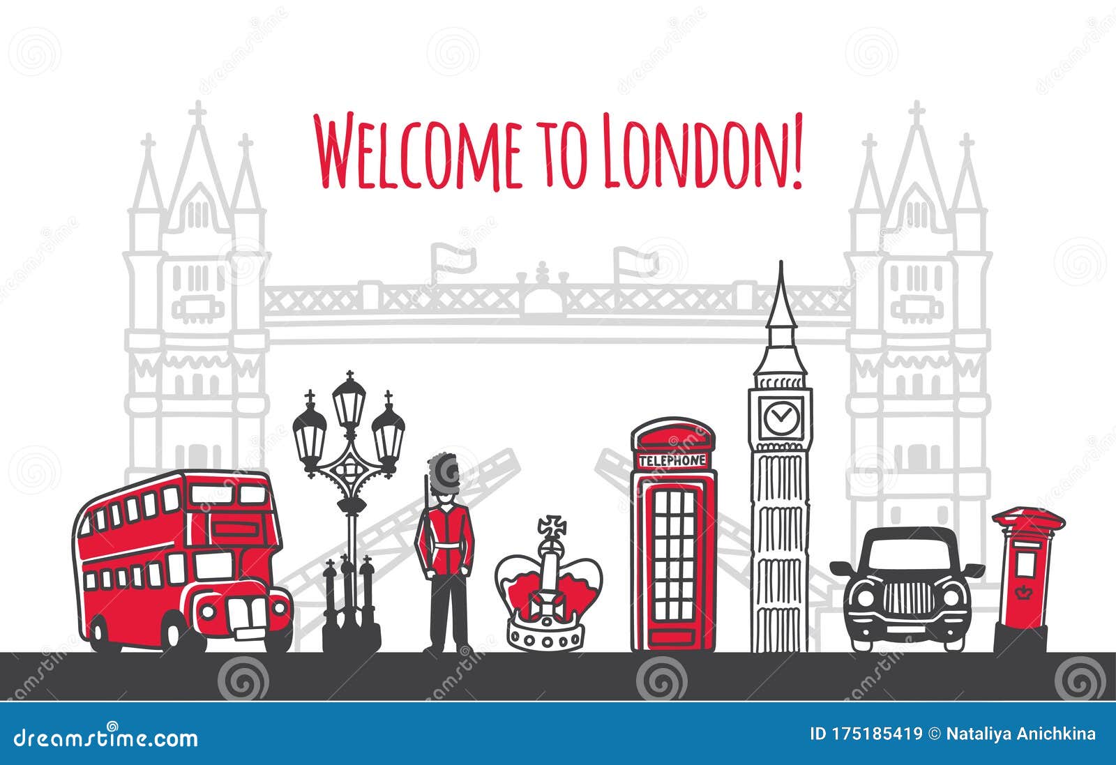 Welcome To London. Modern Vector Illustration of Famous Symbols of the ...