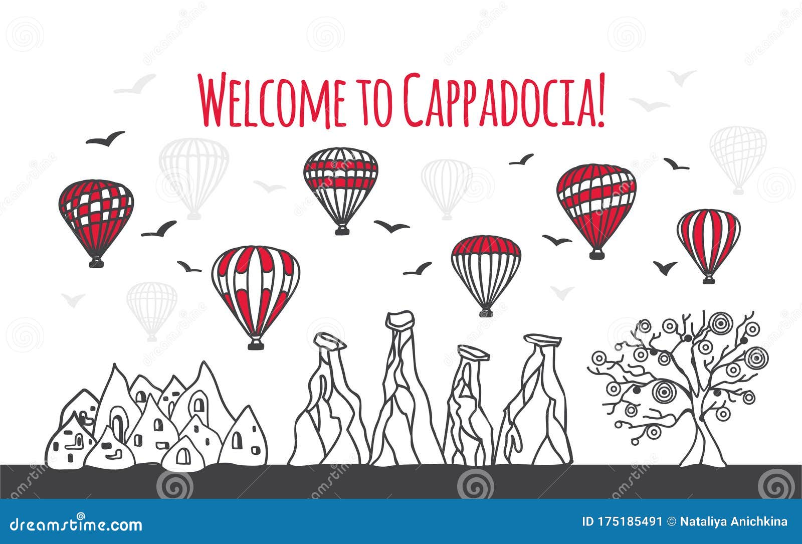 Welcome To Cappadocia. Vector Illustration of Famous Symbols of the ...