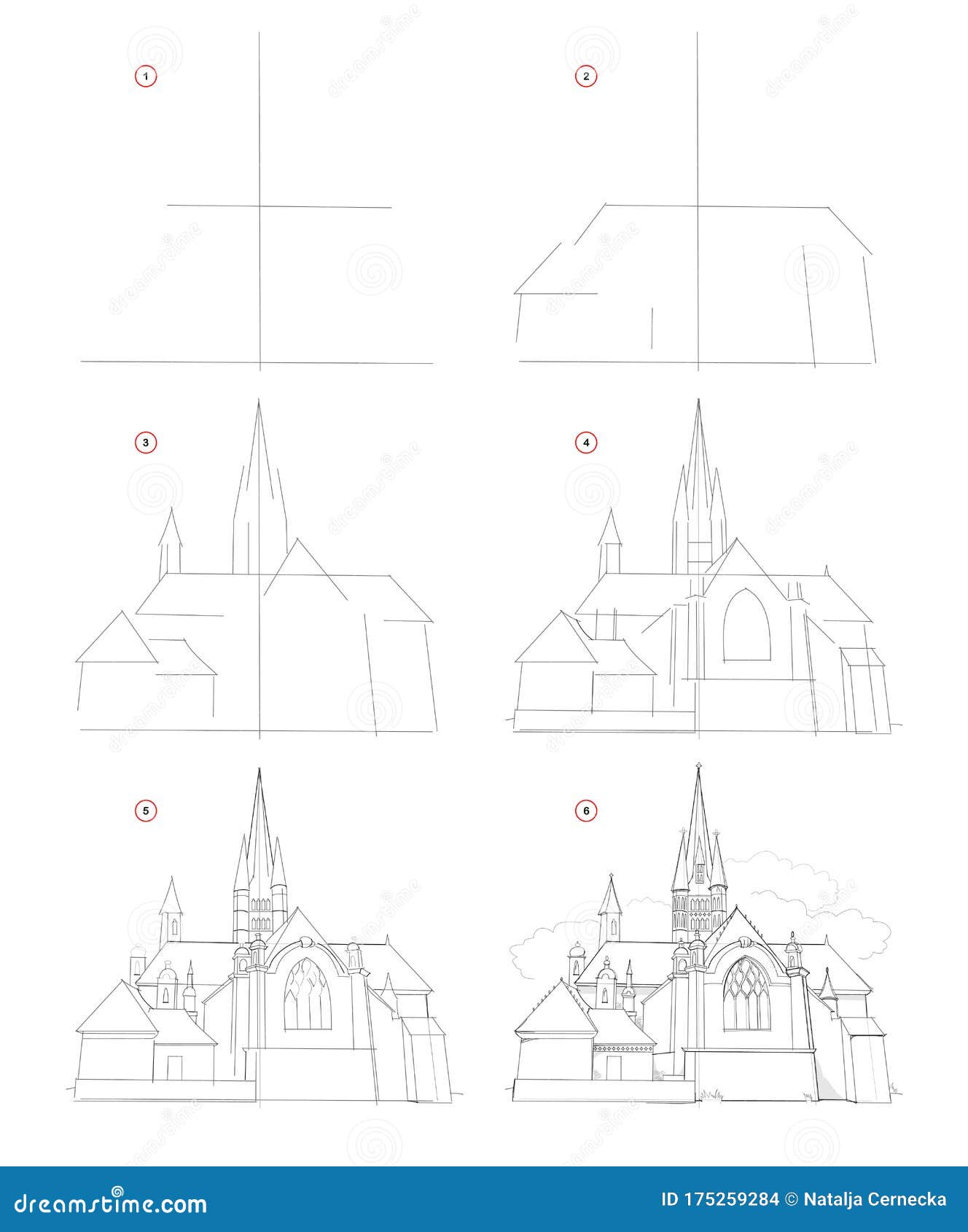 How To Draw Step By Step Sketch Of Imaginary Medieval Architectural ...