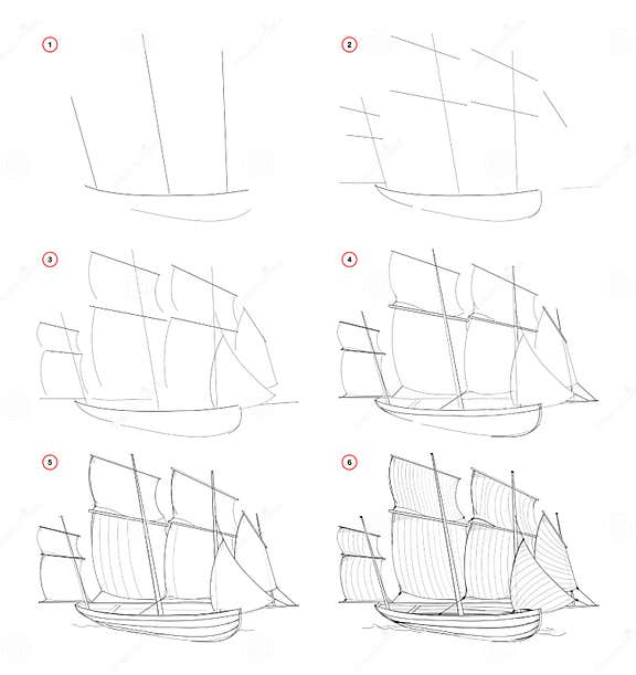 How To Draw Sketch of Imaginary Medieval Celtic Sail Ship. Creation ...