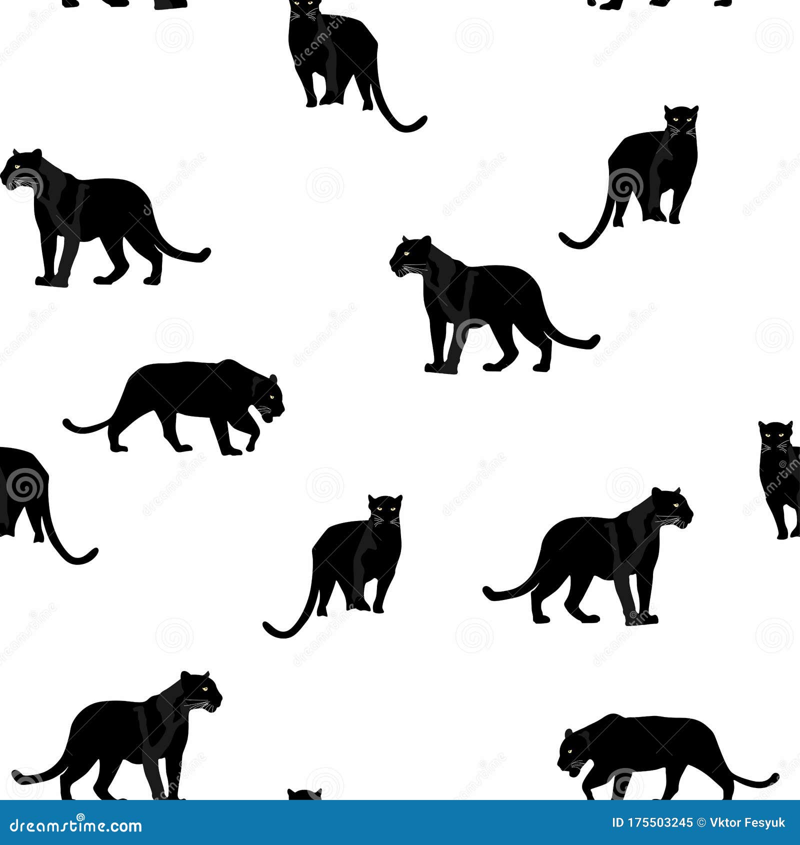 Seamless Graphical Tropical Pattern with Black Puma Cat. Stock ...