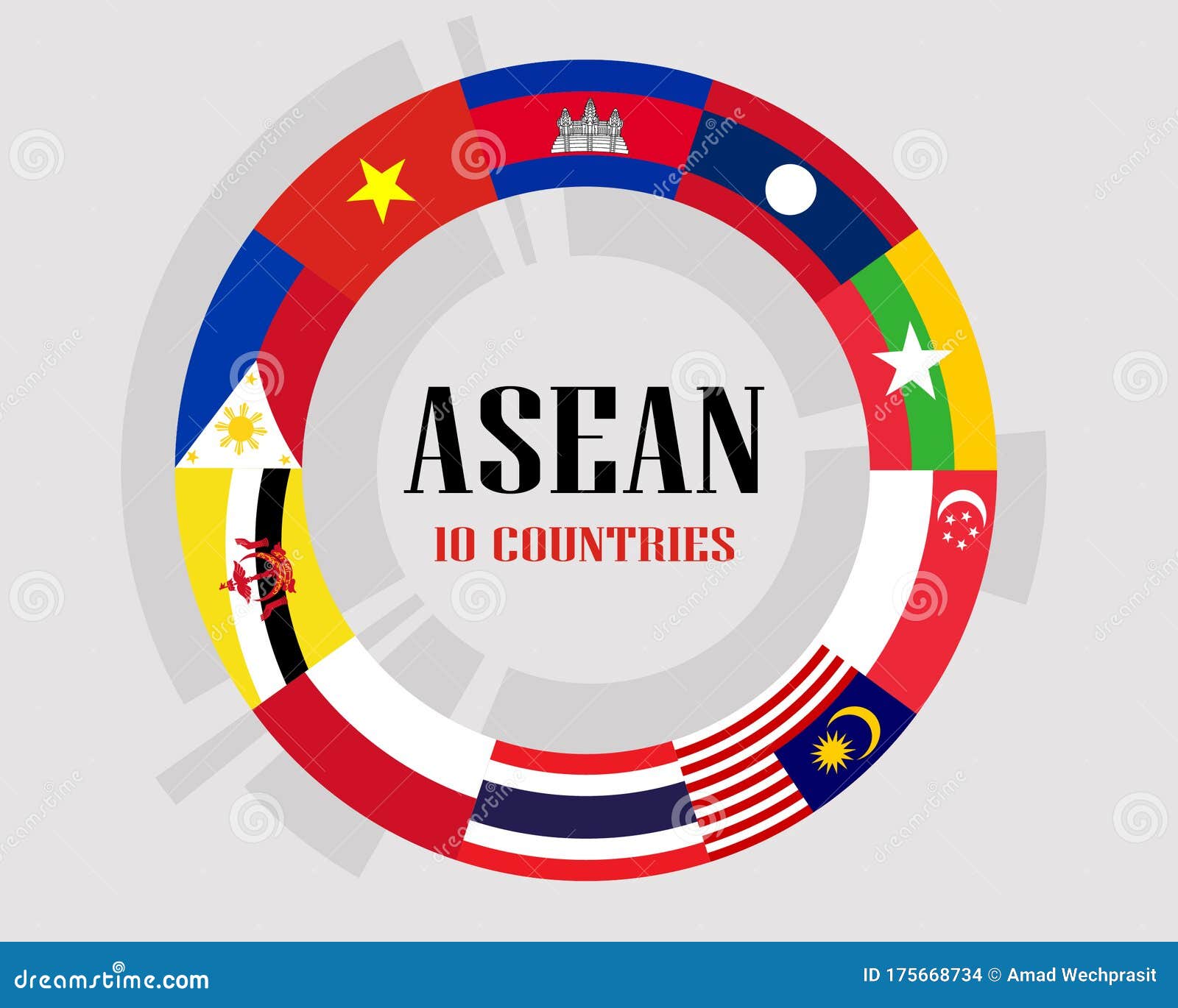 Aec Asean Economic Community Flag Circle Form Vector Illustration