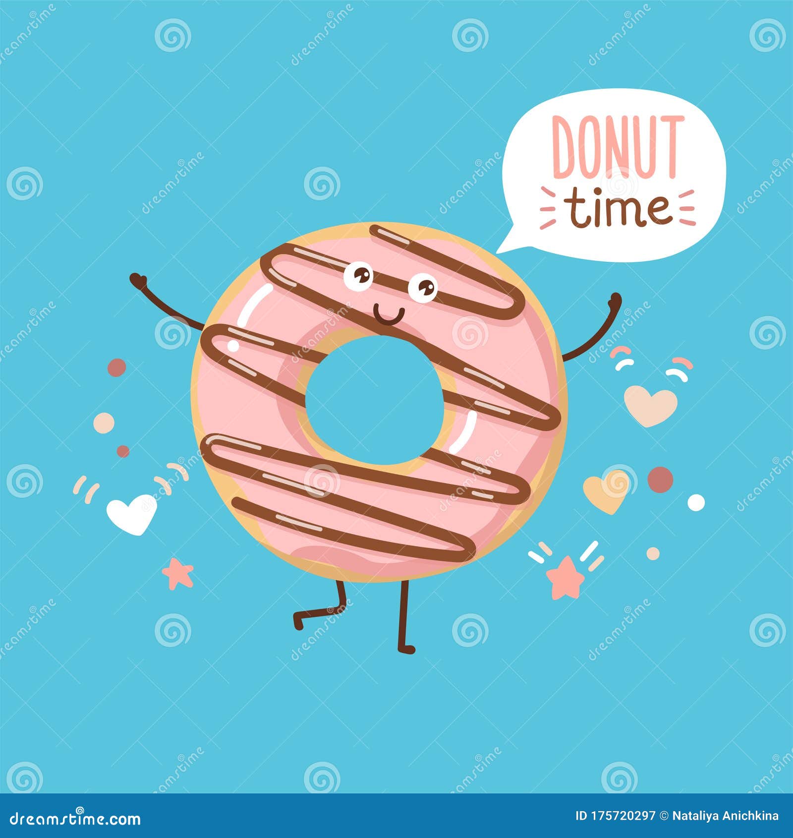 Vector Illustration Donut Time with a Cute Pastry. Stock Vector ...