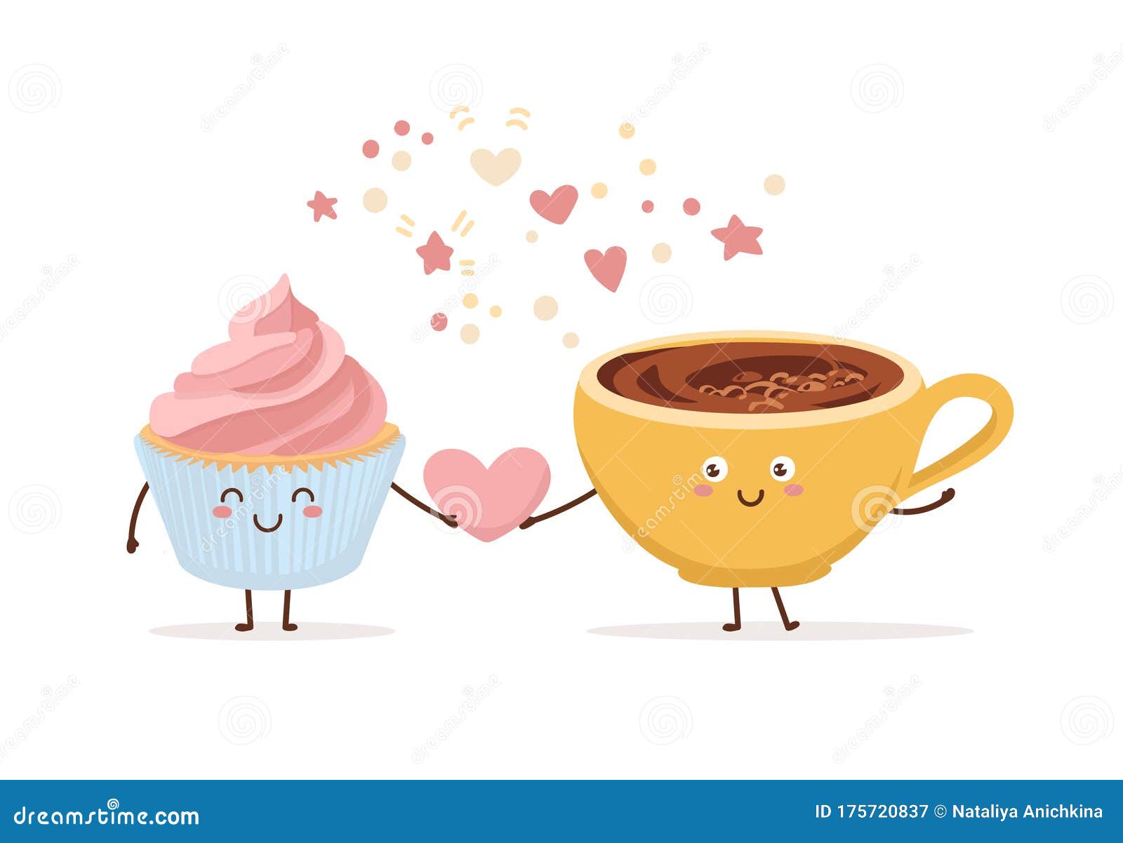 Cute Vector Illustration of Coffee and a Cupcake with Strawberry Cream ...