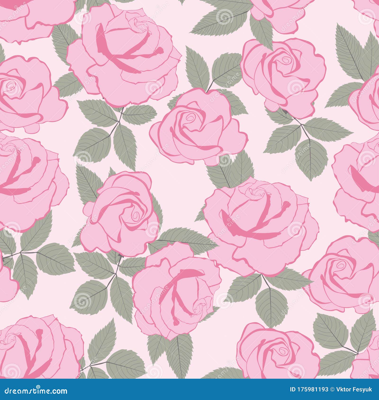 Romantic Floral Print. Seamless Pattern with Pink Roses with Leaves ...