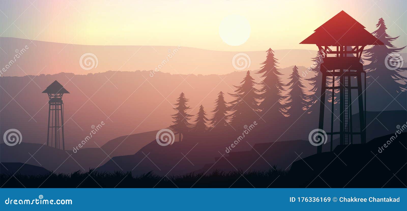 Nature Forest Natural Pine Forest Mountains Horizon. Landscape ...