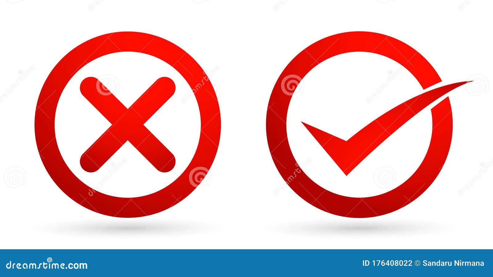 Tick and Cross Mark Check Box List Icons Vector in Red on White ...