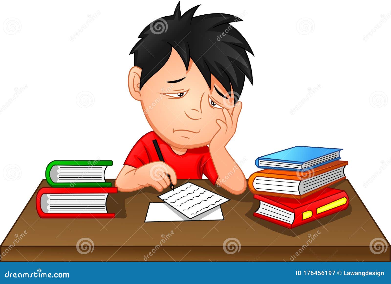 Bored Kid Doing Homework or Sitting on Boring School Lesson Stock ...