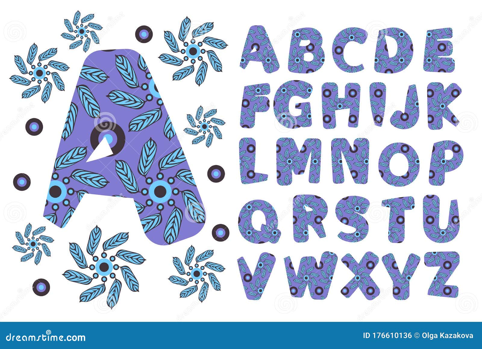 Vector Floral Adorable Alphabet from a To Z. Lilac Letters with Flowers ...