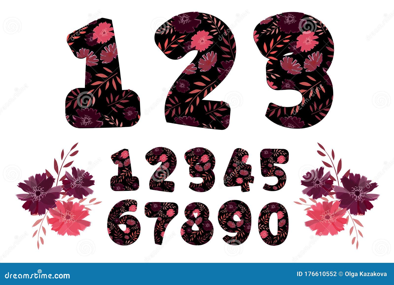 Vector Cartoon Adorable Flower Numbers from 0 To 9. Botanical Character ...