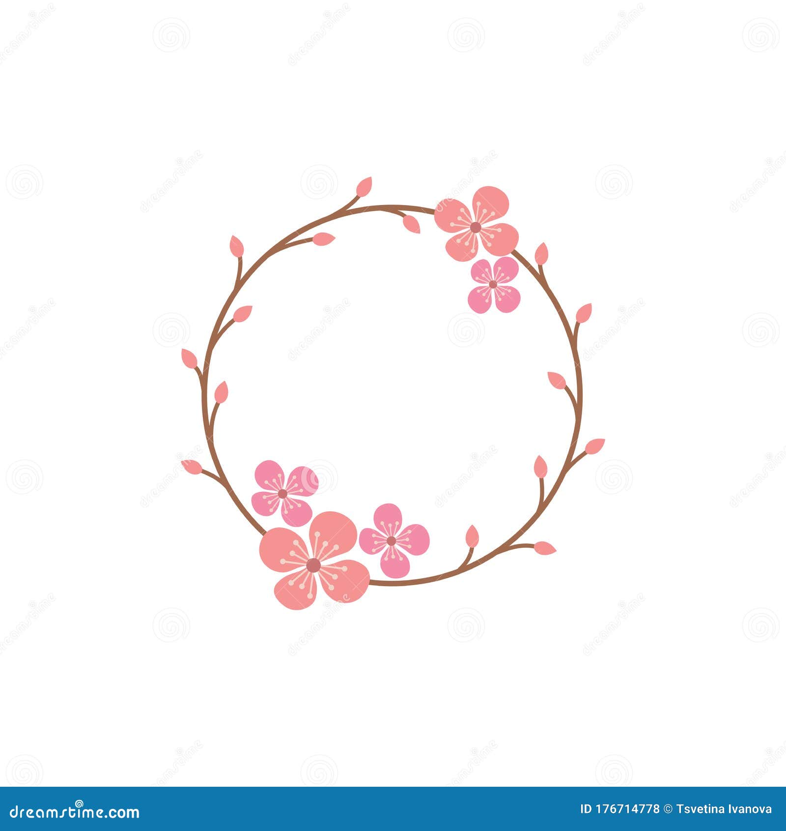 Floral Circle Colorful Vector Frame. Spring Blossom, Flower Vintage ...
