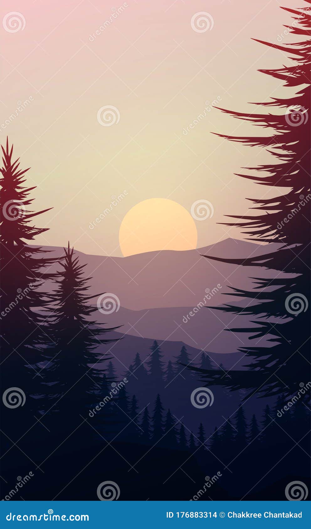 Nature Forest Natural Pine Forest Mountains Horizon. Landscape ...