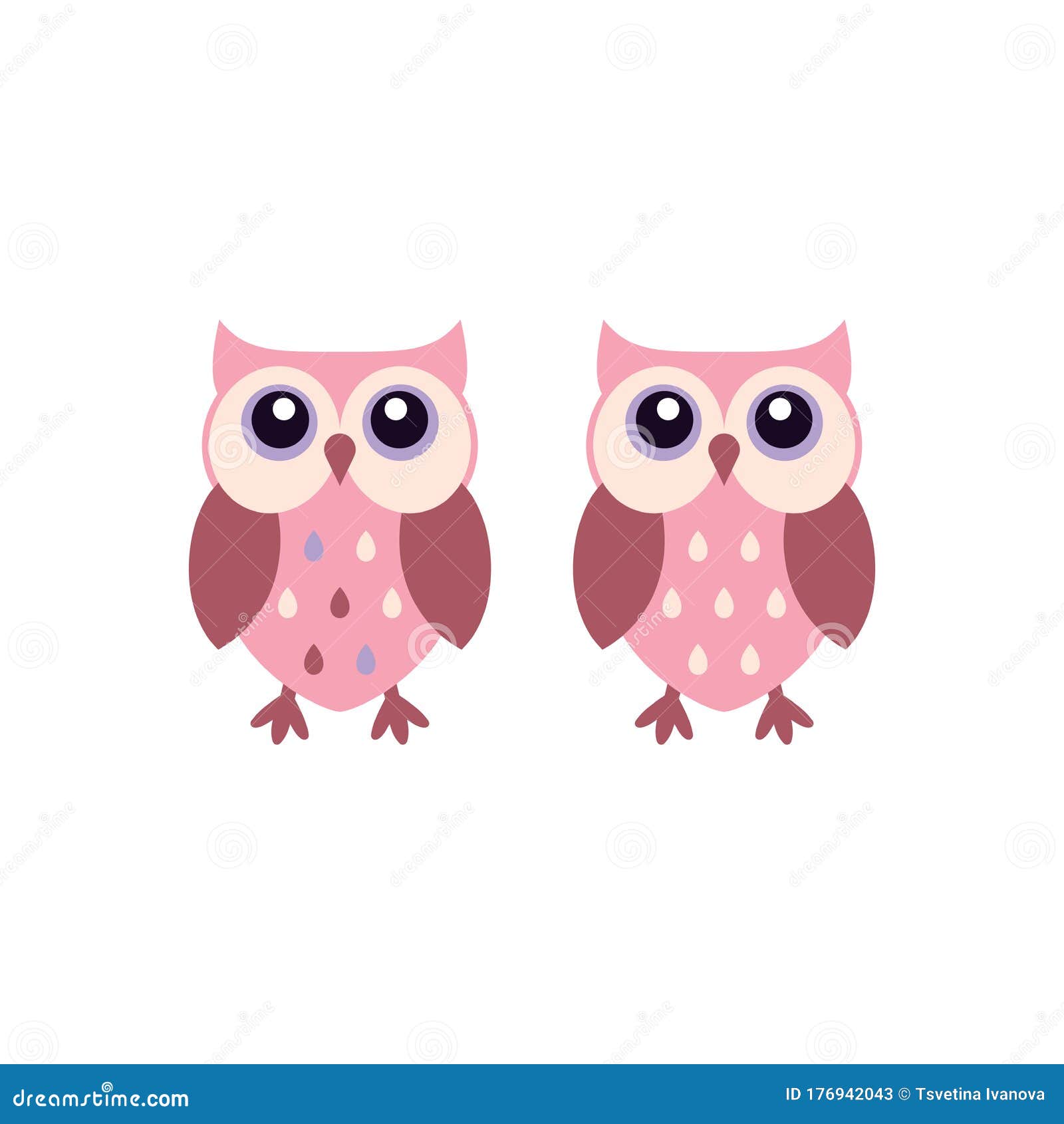 Cute Owl Colorful Cartoon. Owlet in Pink Adorable Funny Illustration ...