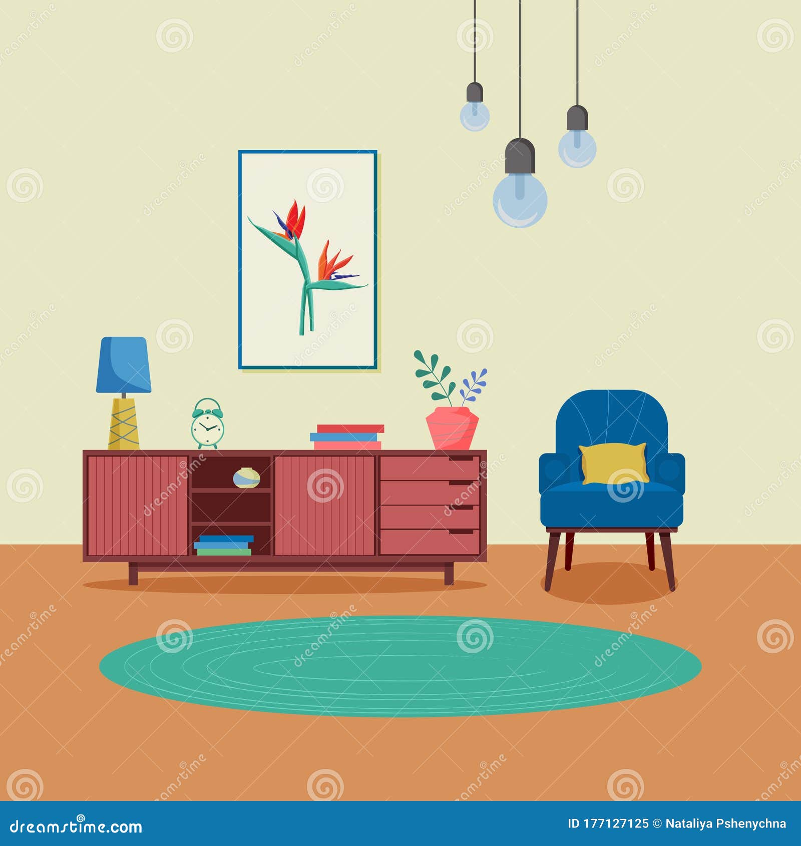 Home Interior Design and Decoration. Stock Vector - Illustration of ...