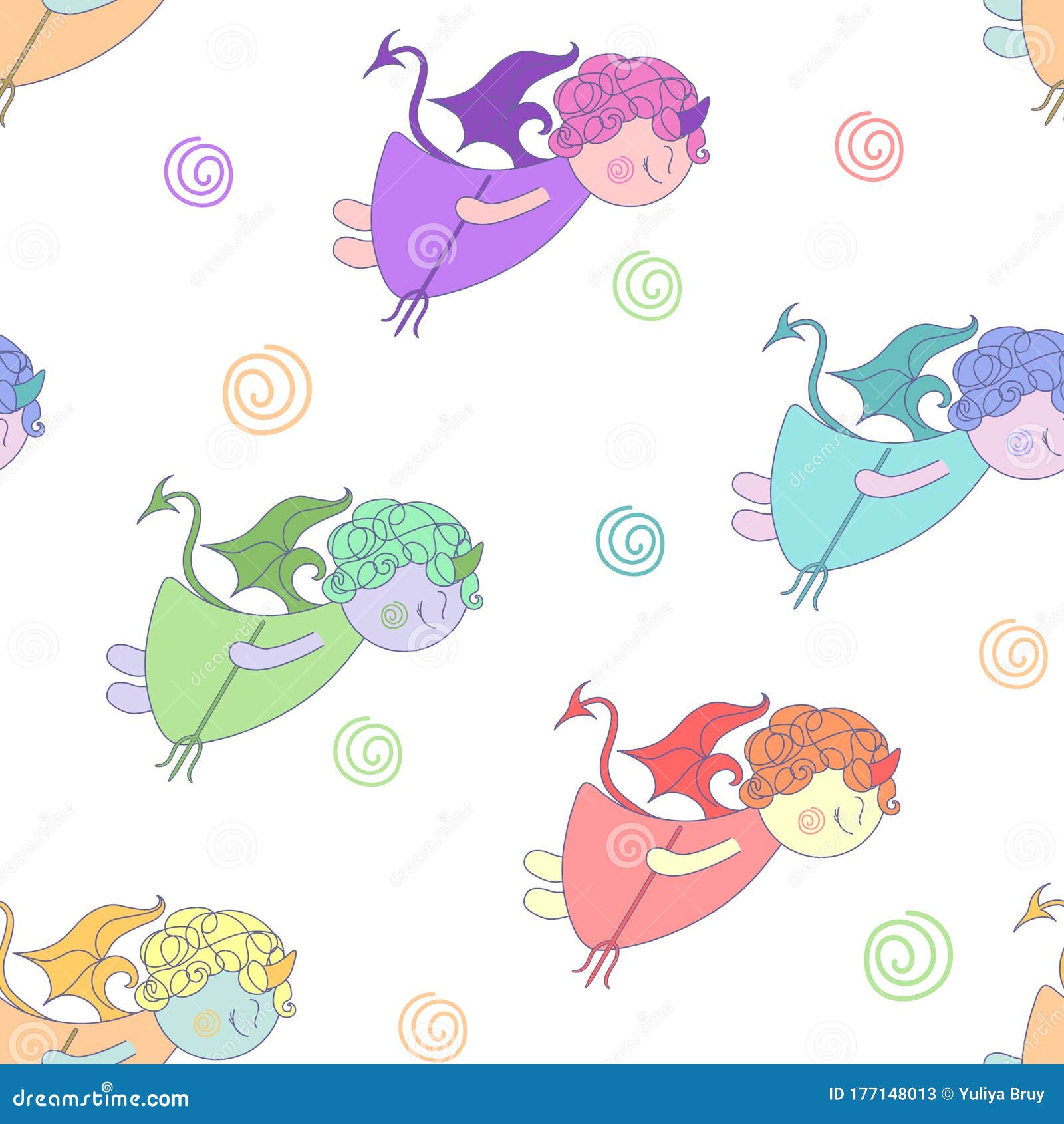Seamless Pattern. Little Devils of Pink, Purple, Blue, Green, Orange ...