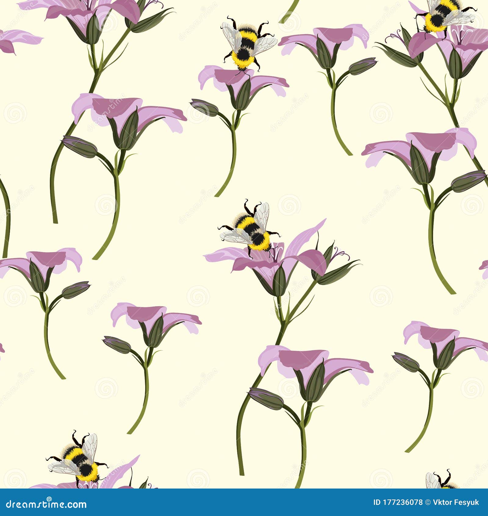 Vintage Honey Bee, with Wild Flowers. Seamless Pattern Backdrop Stock ...