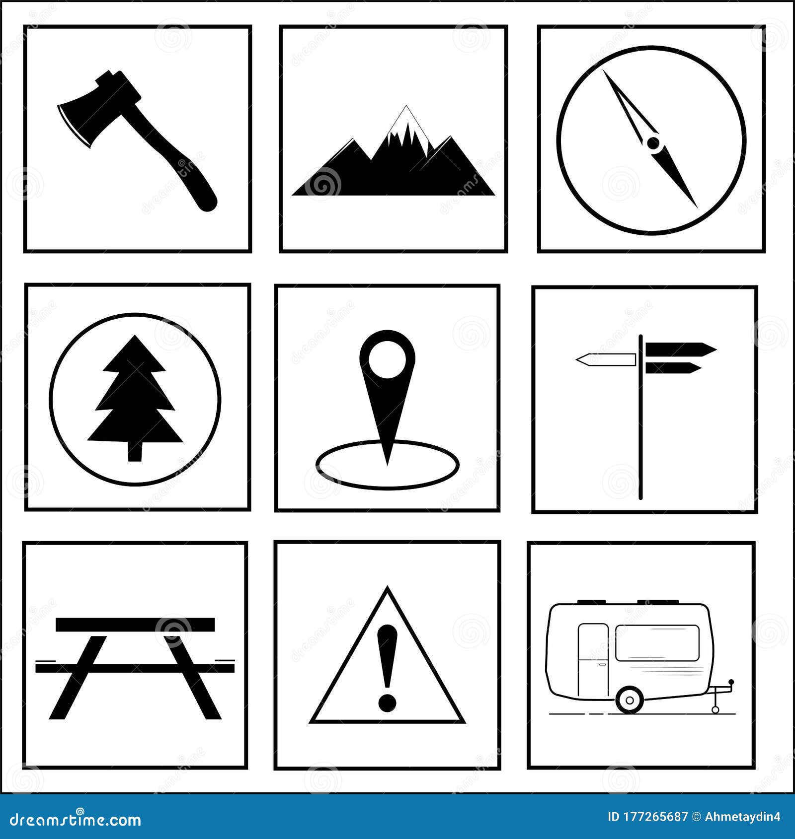 Camping and Outdoor Icon Set. Stock Vector - Illustration of forest ...