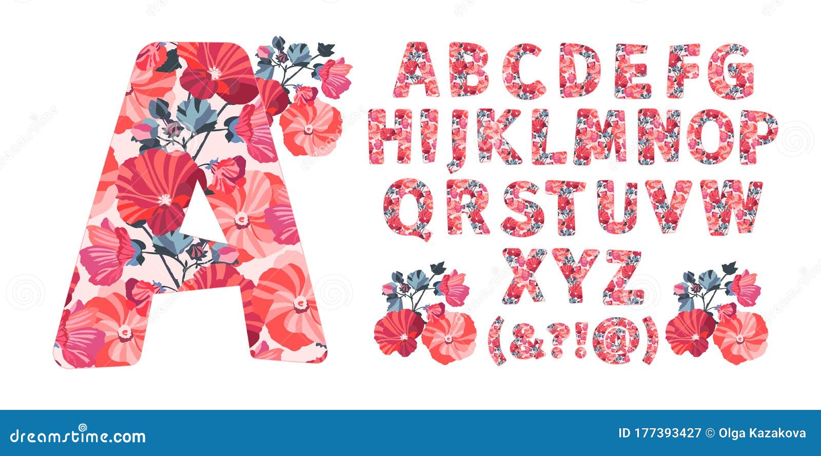 Vector Floral Alphabet from a To Z. Letters with Flowers. Capital ...