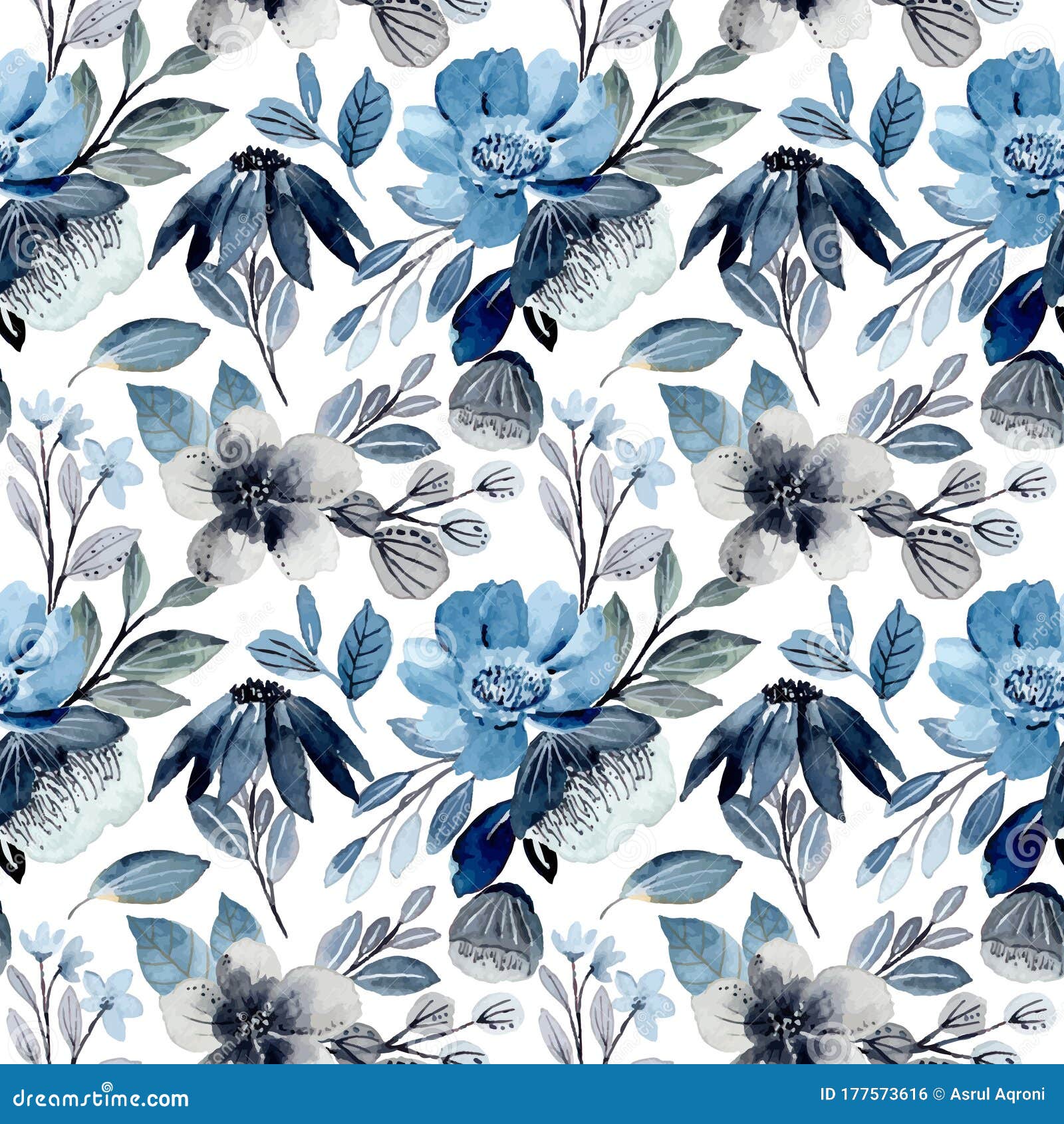 Soft Blue Floral Watercolor Seamless Pattern Stock Illustration ...