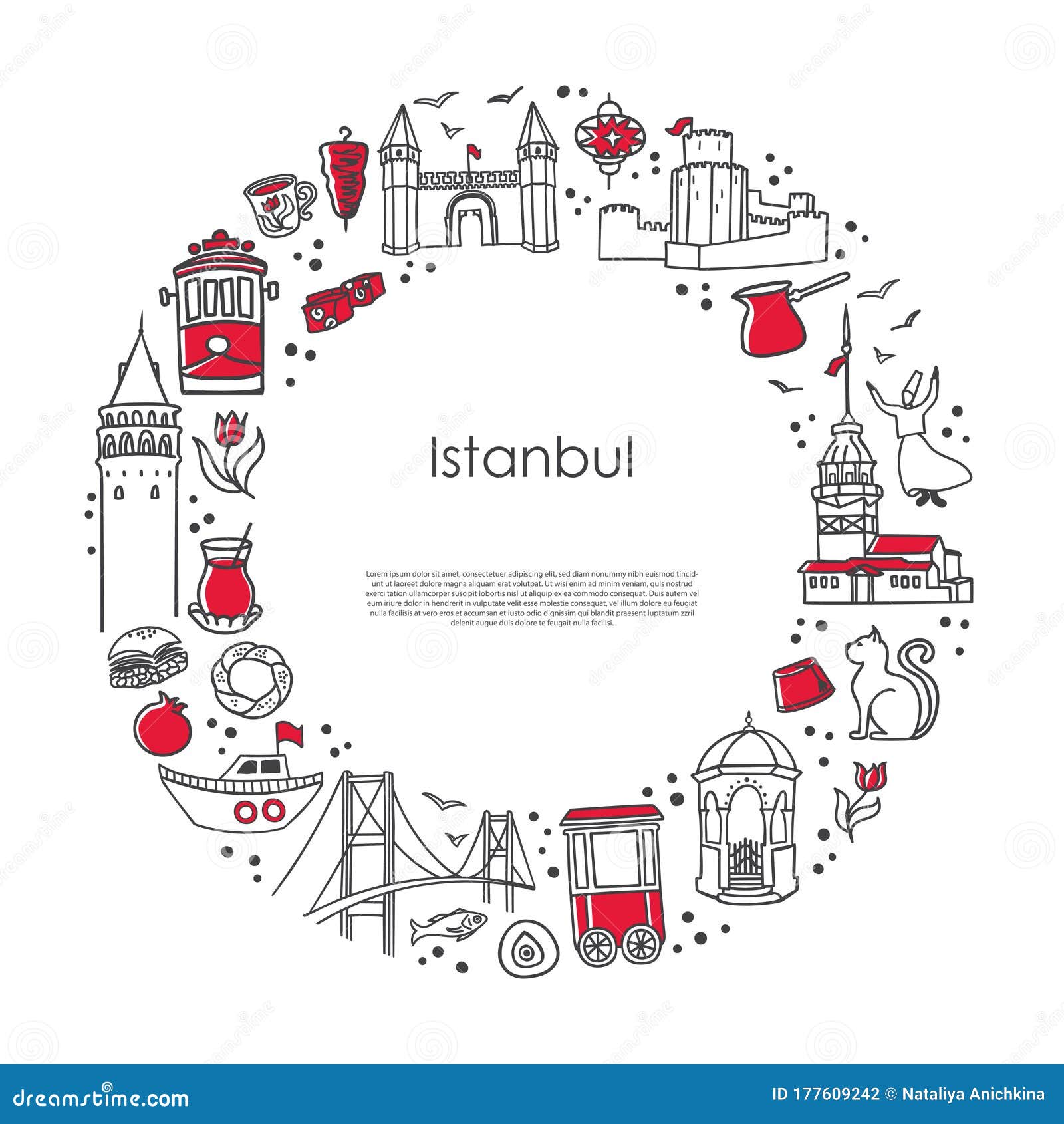 Modern Vector Illustration Istanbul, Turkey. Famous Turkish Landmarks ...