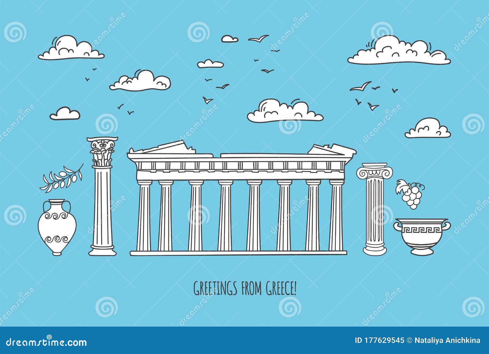 Vector Illustration Greetings from Greece. Modern Travel Card Design ...