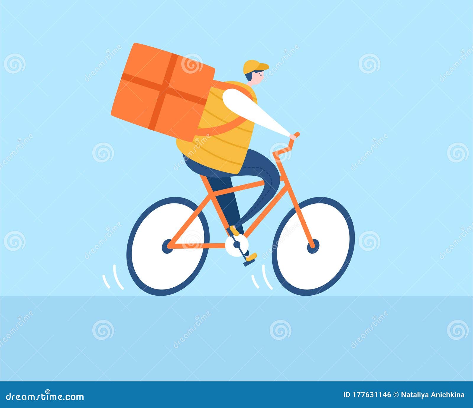 Vector Illustration Express Delivery. Courier on a Bicycle Delivering ...
