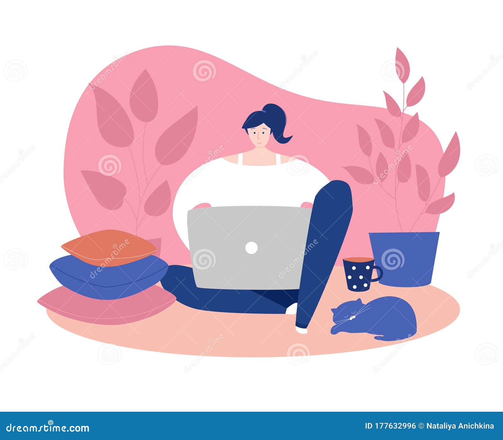 Vector Illustration Work at Home. Coronavirus Quarantine Lifestyle ...