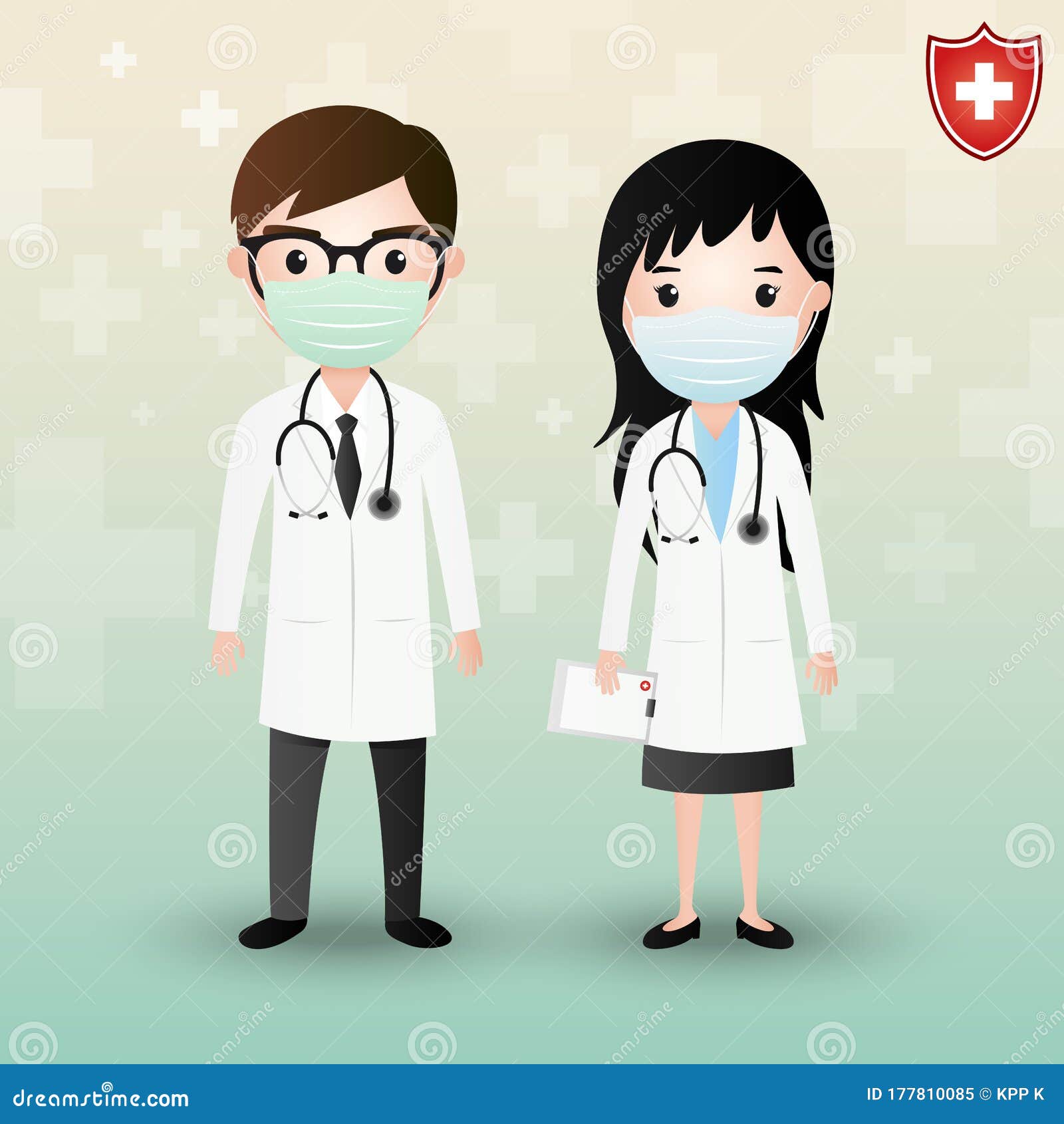 Doctor Cartoon Characters Wearing Medical Mask on a Hospital Symbol ...