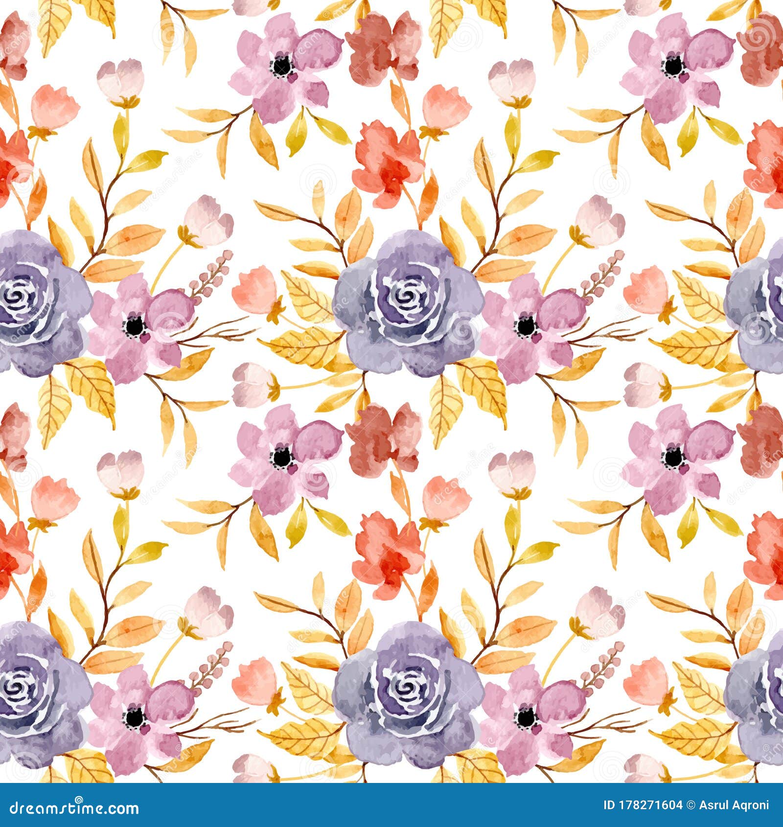 Floral Watercolor Semless Pattern Stock Illustration - Illustration of ...