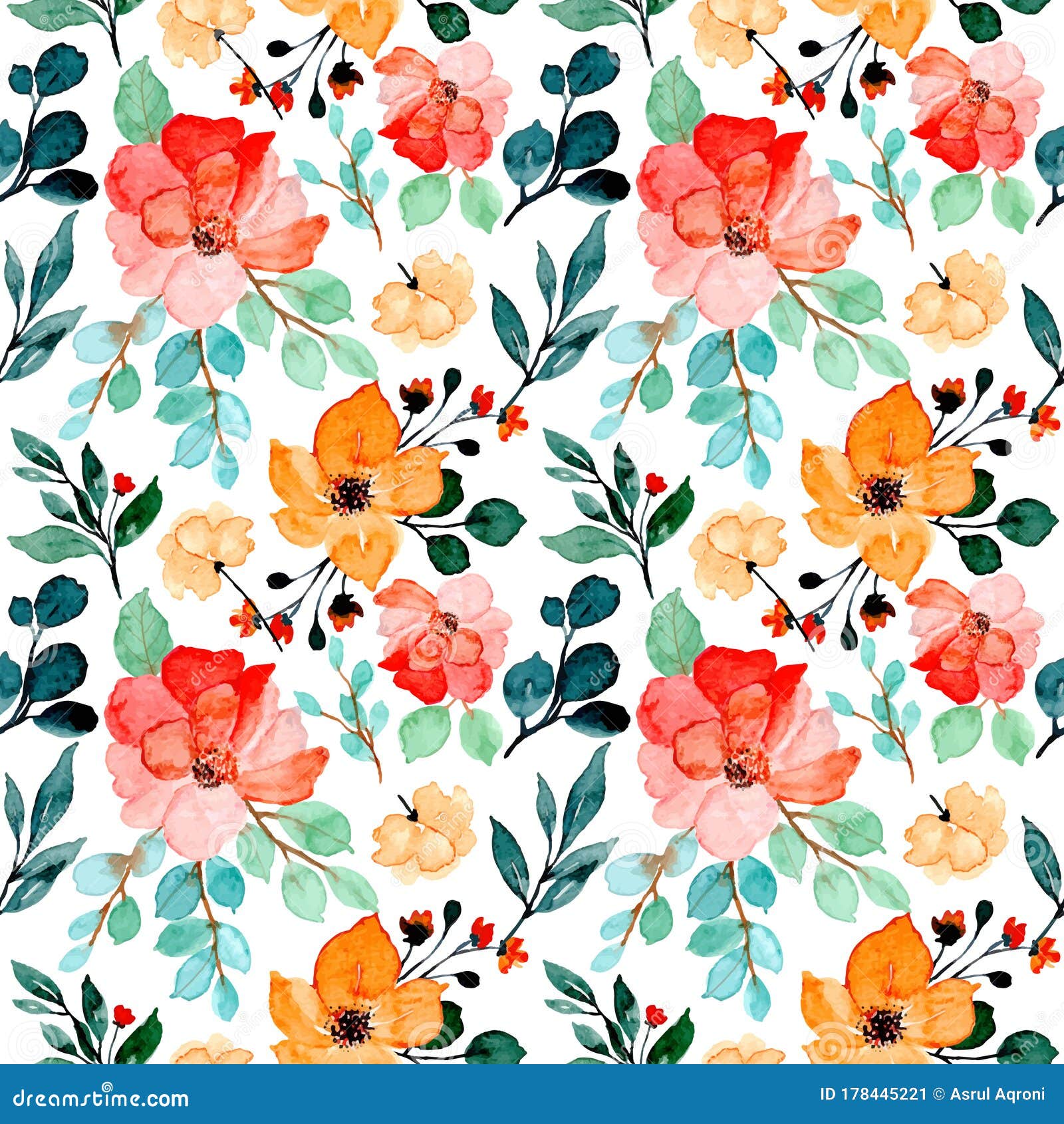 Colorful Floral Watercolor Seamless Pattern Stock Illustration ...