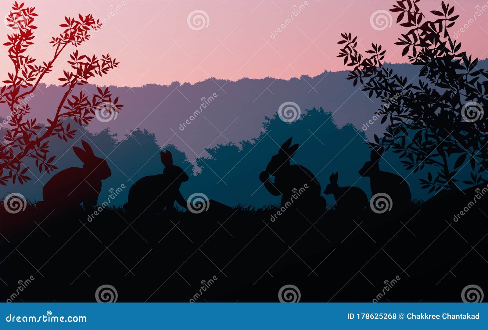 Group of Rabbits in the Meadow. Natural Forest. Wild Animals. Mountains ...