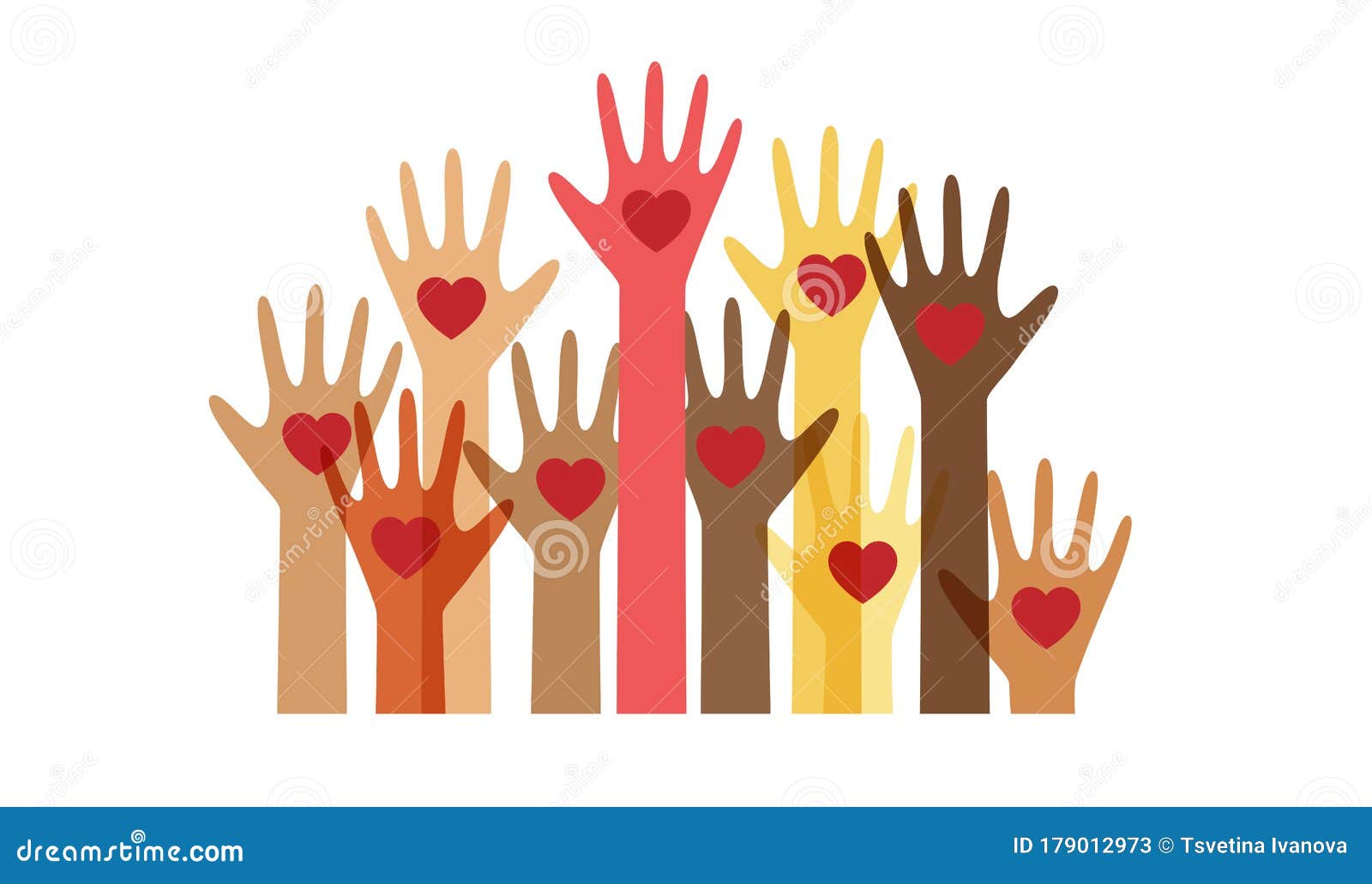 Human Hand, Palm with Heart Different Races Colorful Vector ...