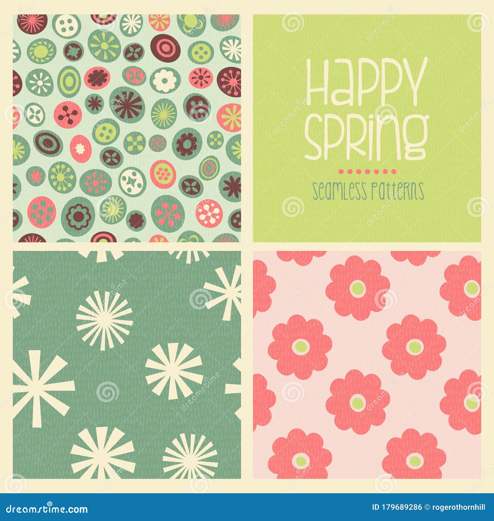 Cheerful Coordinating Seamless Spring Designs. Abstract Flowers and ...